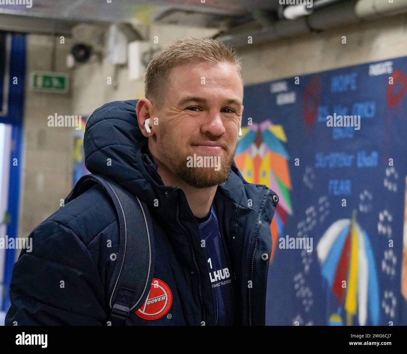 Matt Dufty of Warrington Wolves arrives at the stadium before the Rugby ...