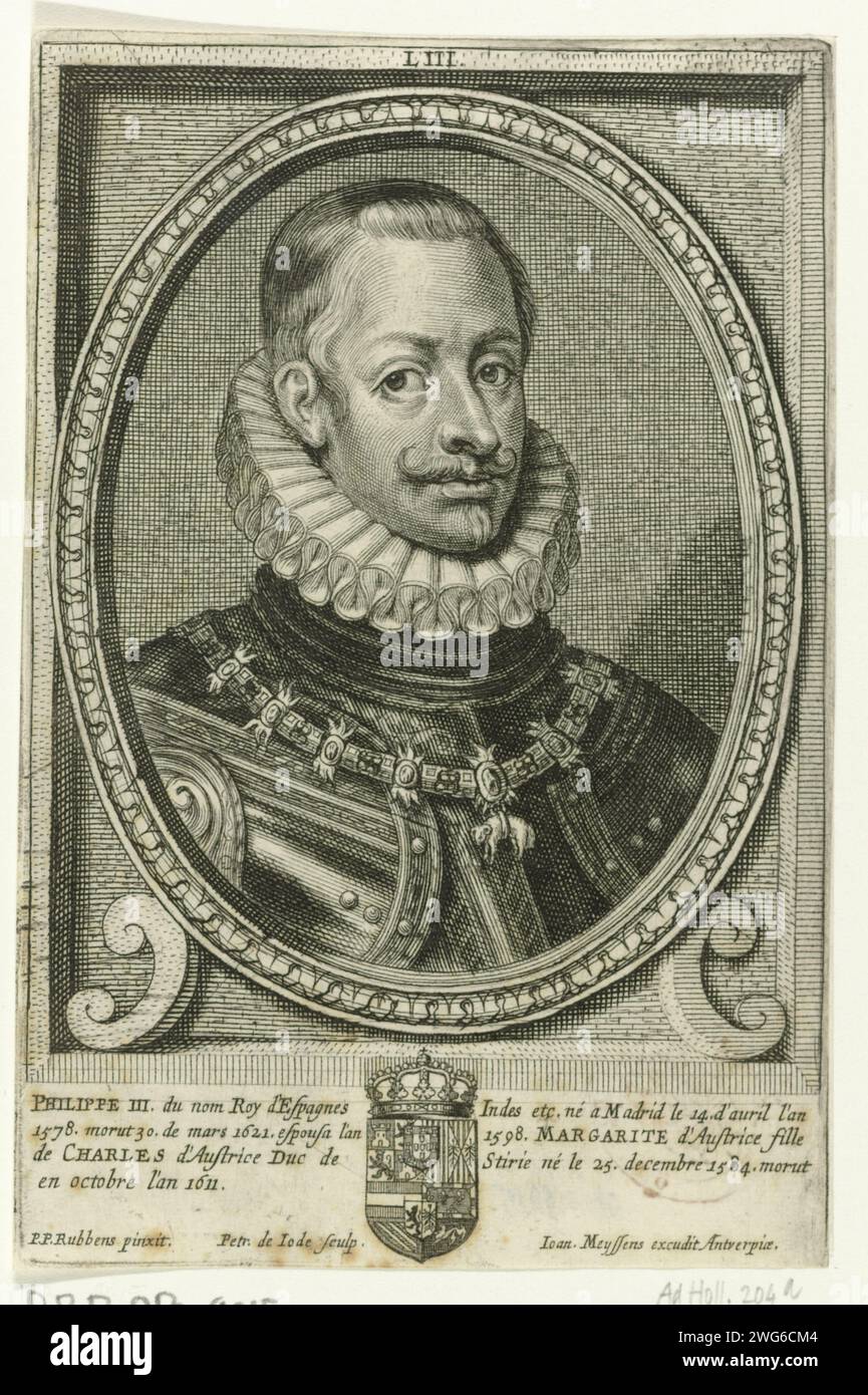 Portrait of Philip III, King of Spain, Pieter de Jode (II), After Peter ...