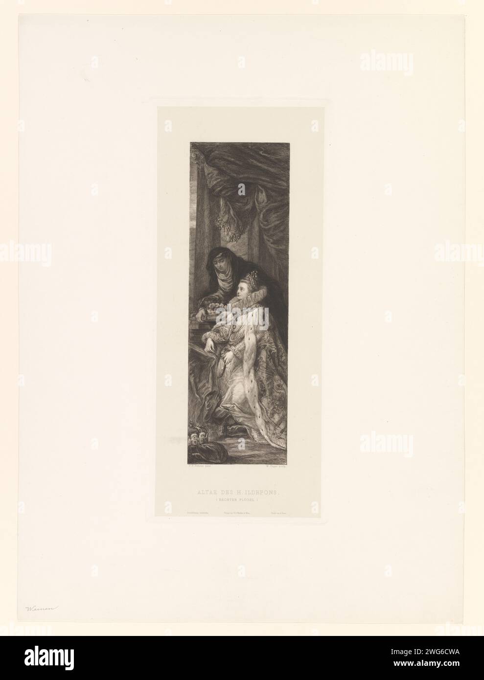 Right wing of the altar of Ildefonso: Isabella Clara Eugenia van Spain with her patron saint ...