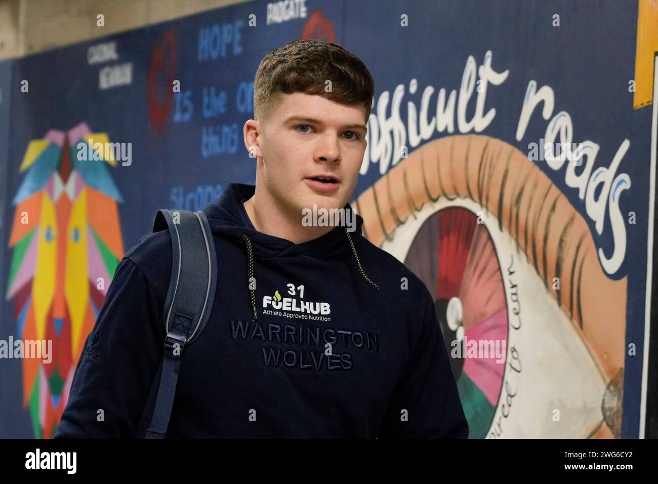 Jake Thewlis of Warrington Wolves arrives at the stadium before the ...