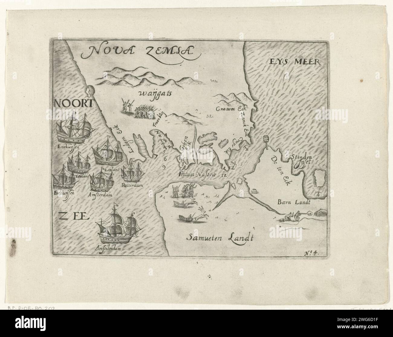 Arrival of the seven ships at the street Waygats, 1595, 1615 - 1617 ...