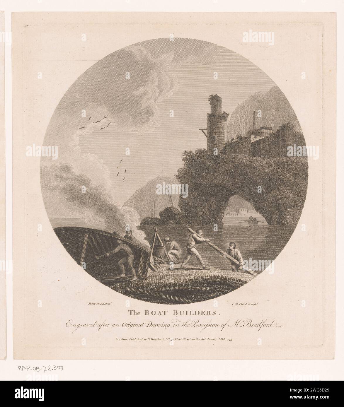 Landscape with the construction of a ship, Victor Marie Picot, after ...