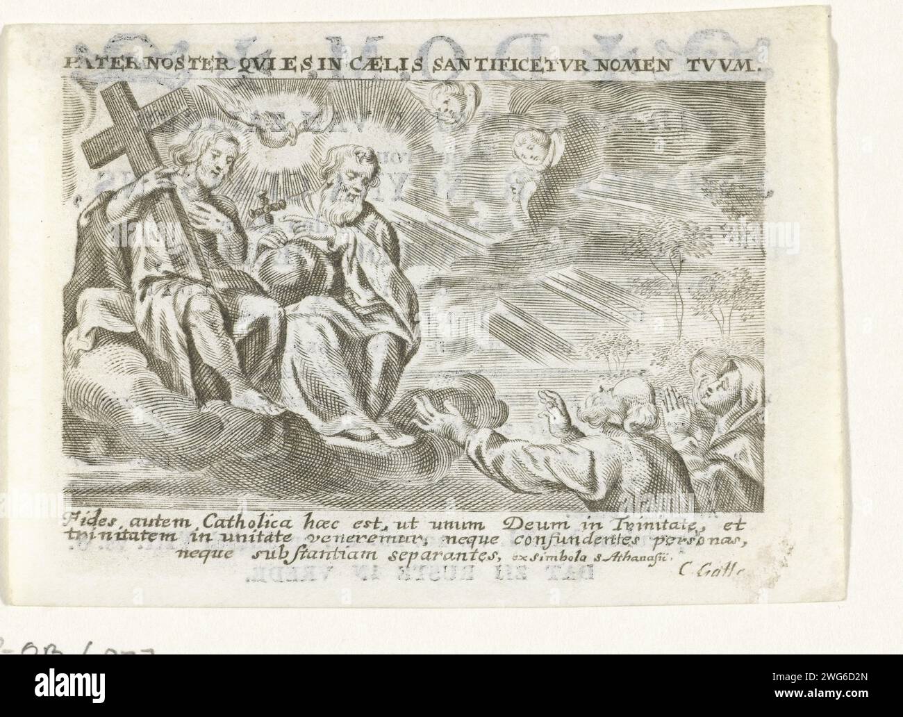 Trinity on a cloud, Cornelis Galle (II), 1821 print Christ with a cross and God the Father with ...