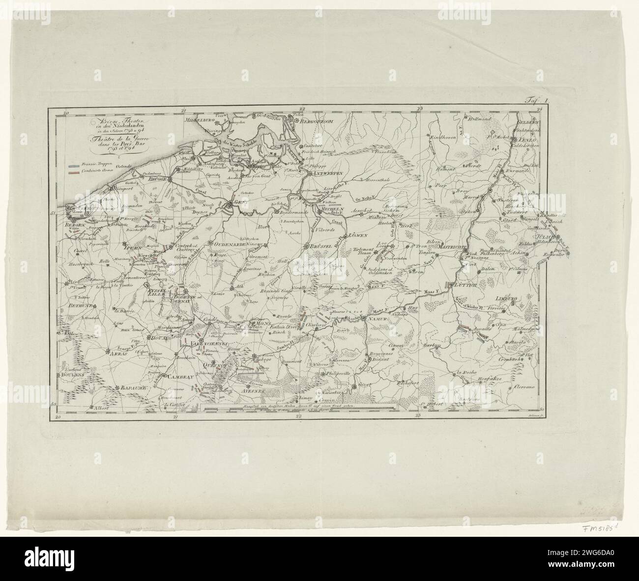 Map of the war zone in the Austrian Netherlands in 1793-1794, Schleuen ...