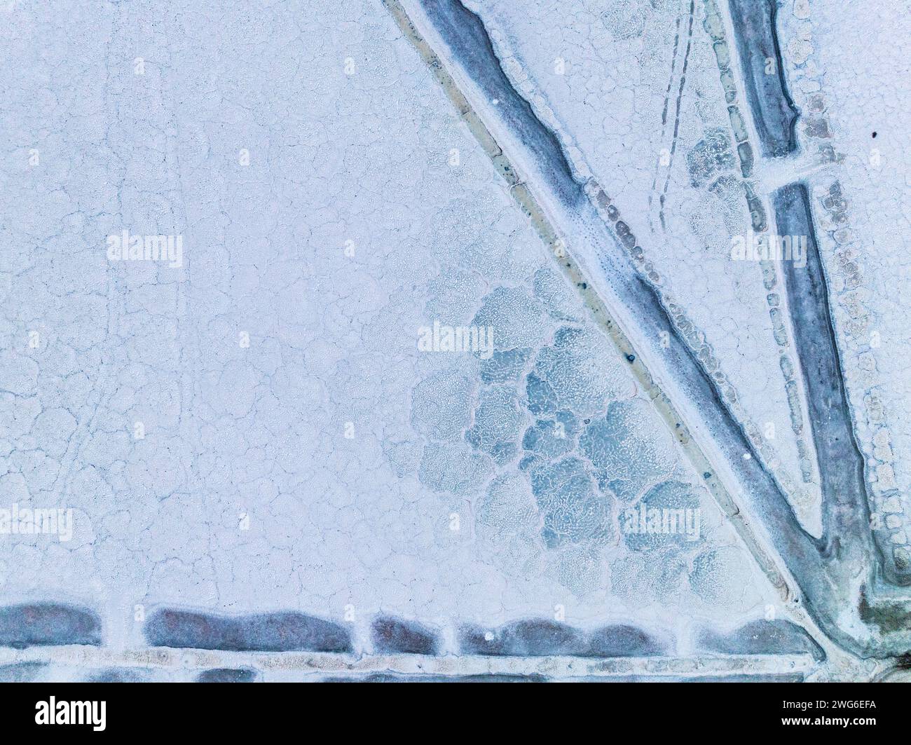 Aerial view of alien-like patterns in the Peñahueca Lagoon, a ...