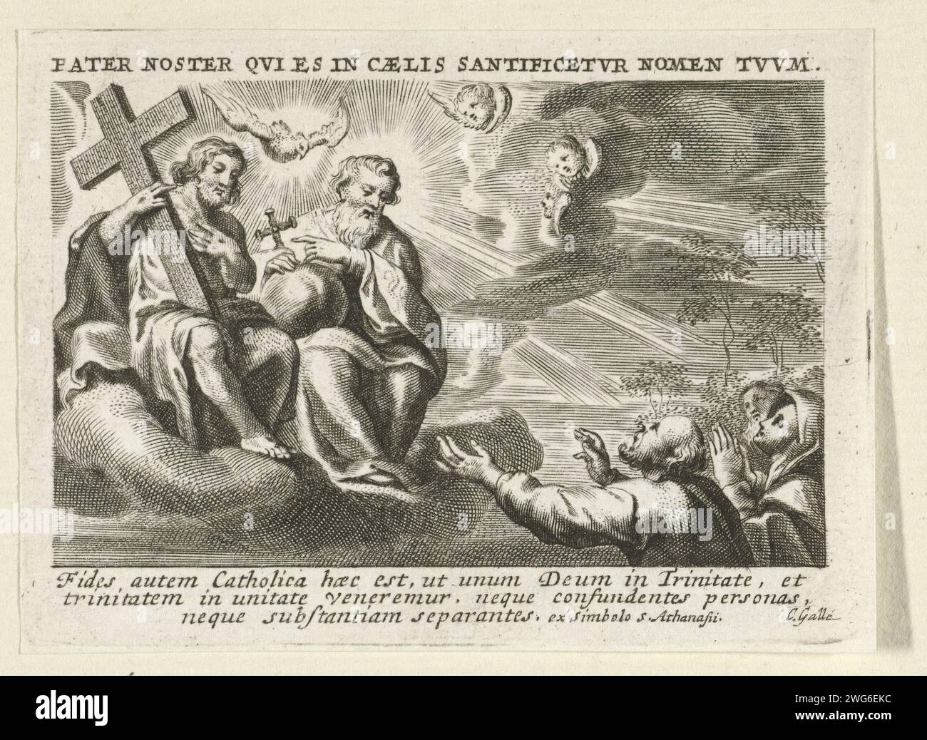 Trinity on a cloud, Cornelis Galle (II), 1638 - 1678 print Christ with ...