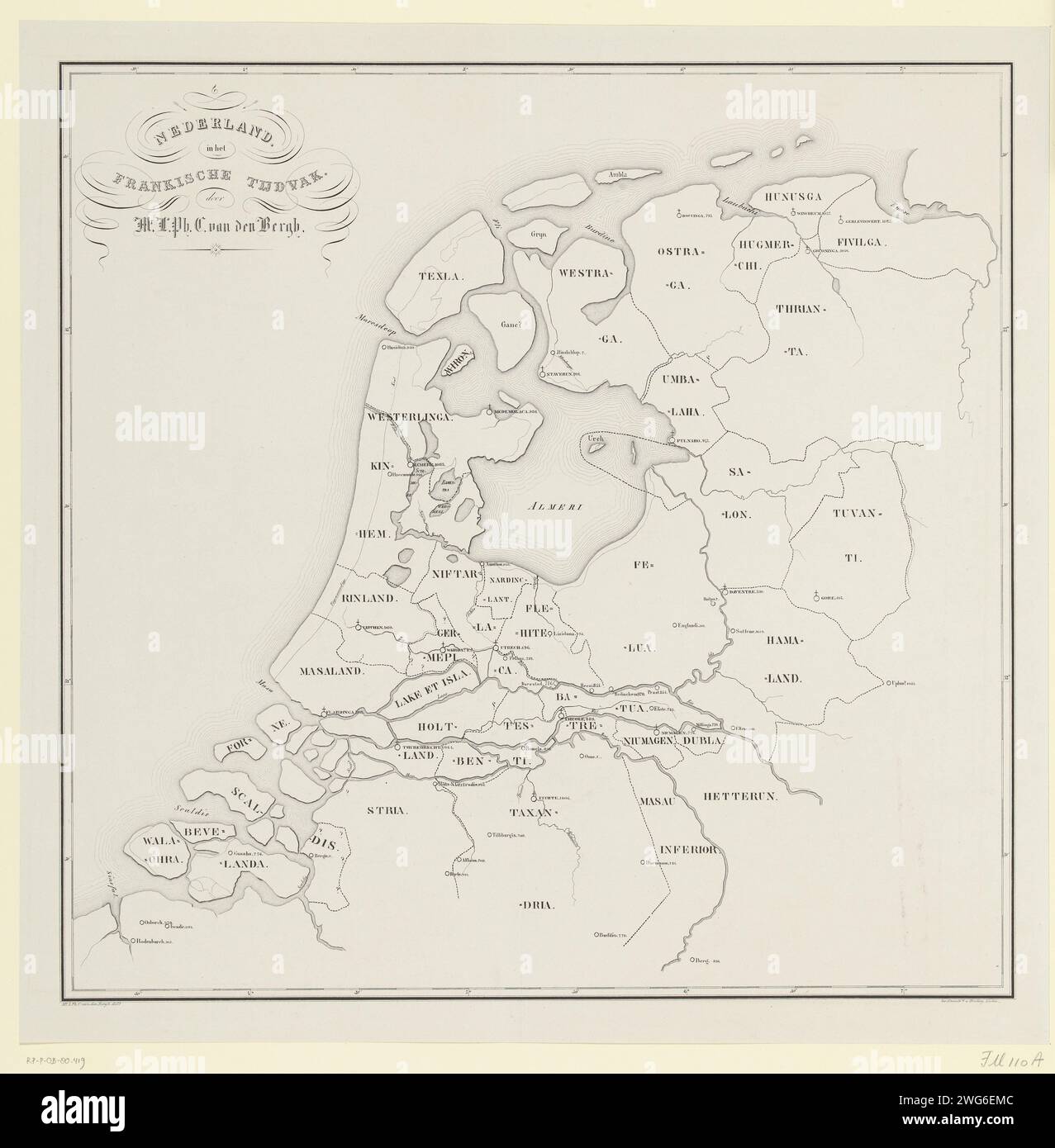Map of the Netherlands in the Frankish era, 1850 - 1852 print Map of ...