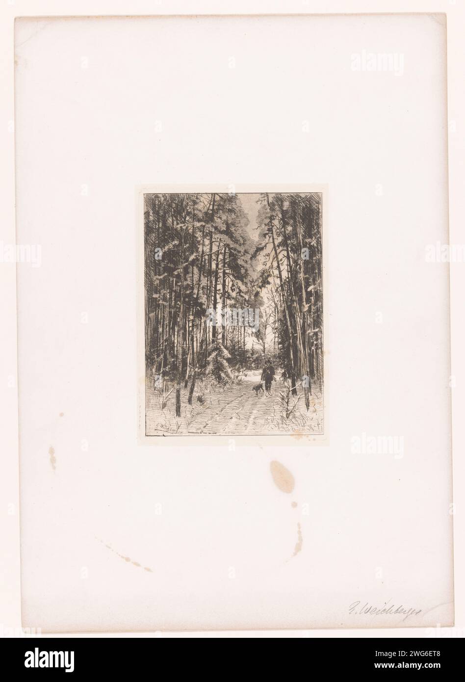 Jager with dog in a forest, Eduard Weichberger, 1883 print Weimar paper ...