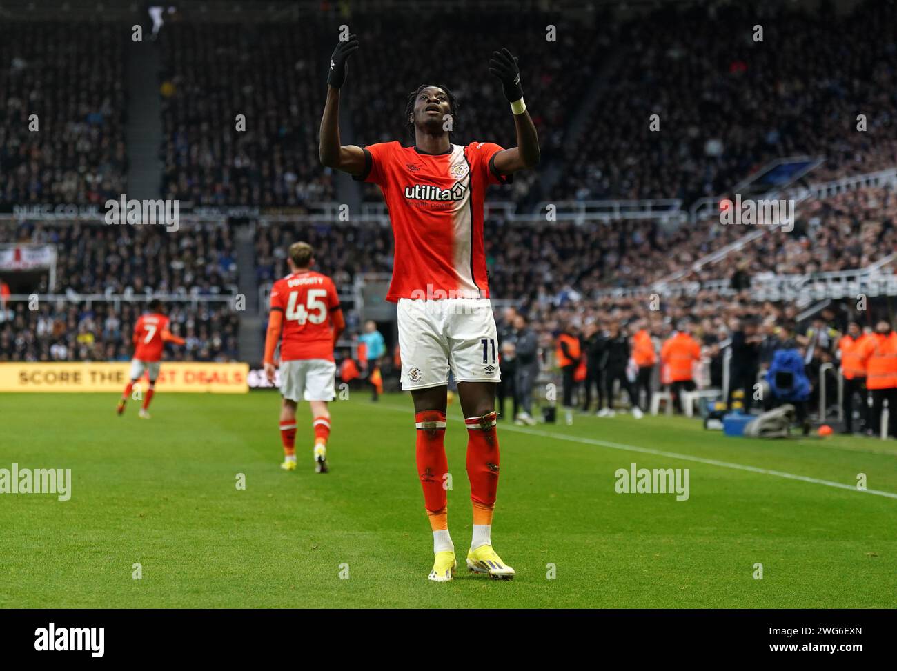 Luton Town's Elijah Adebayo celebrates scoring their side's fourth goal ...
