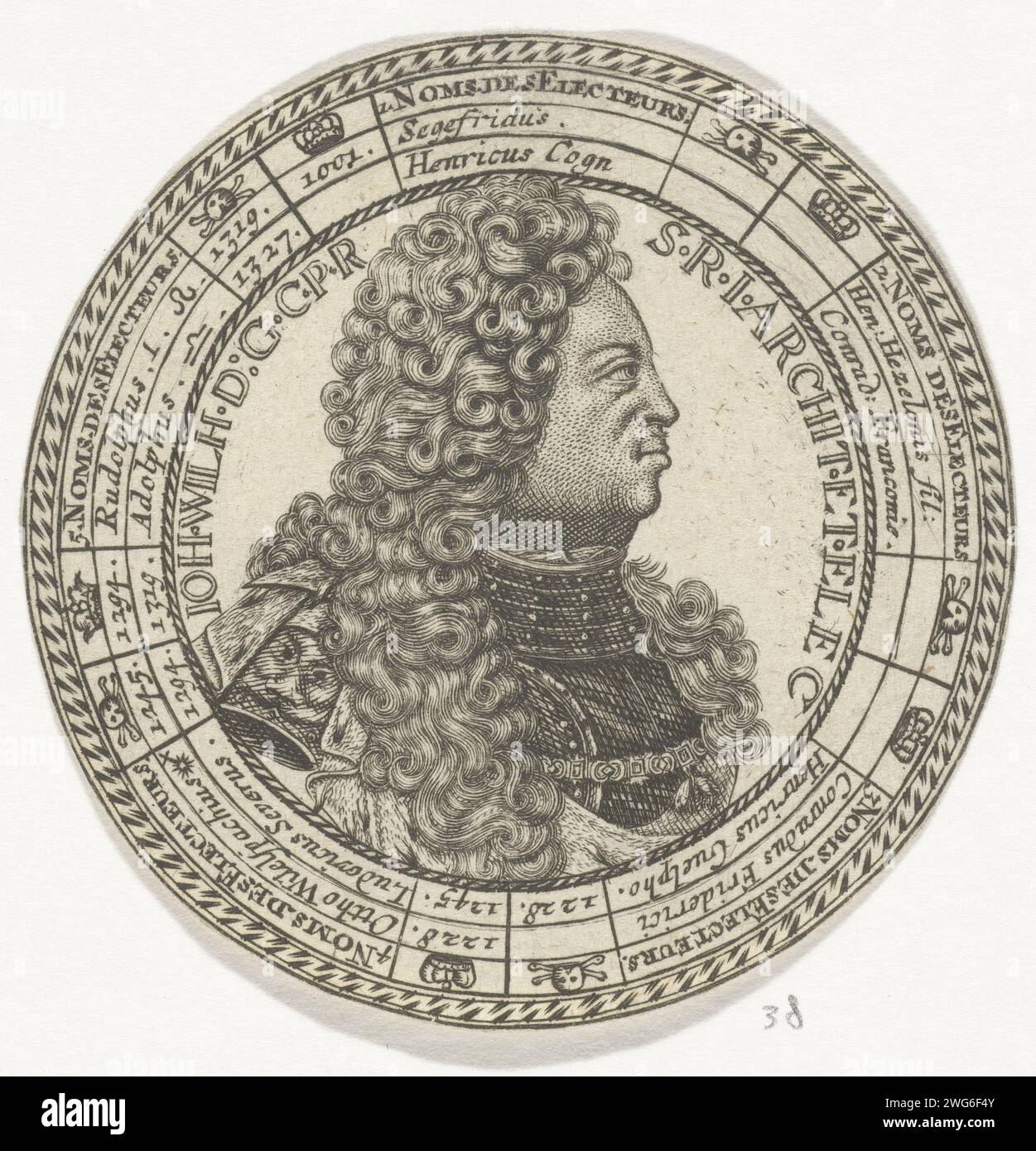 Penning with the portrait of Johan Willem and the names of the Electors ...