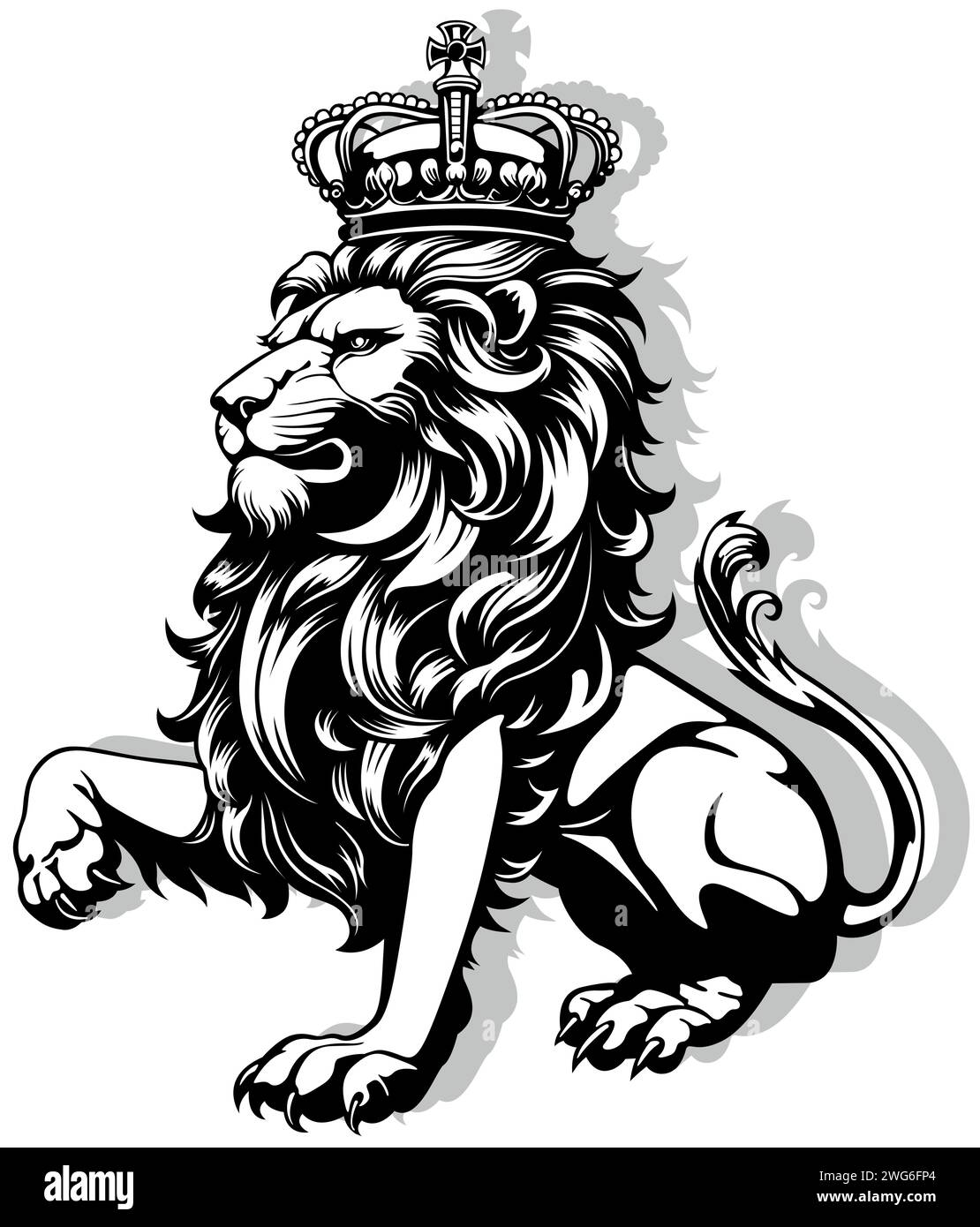 Drawing of a Heraldic Lion with a Royal Crown Stock Vector Image & Art ...