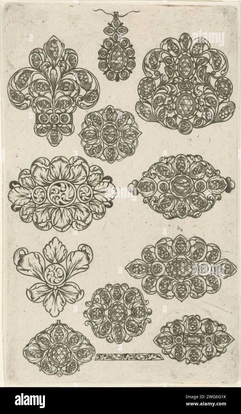 Twelve ornaments, c. 1600 - c. 1699 print Designs for hangers and ...