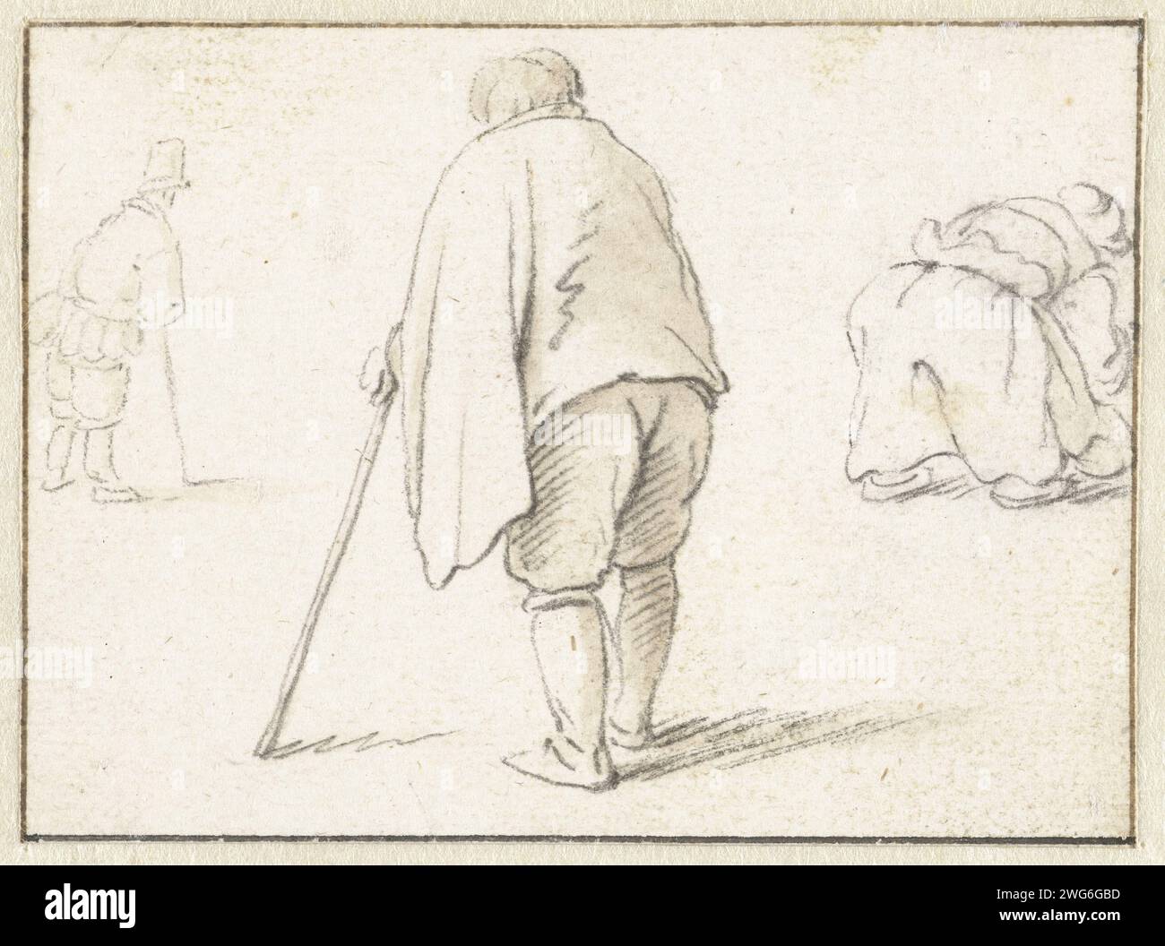 Standing man with a stick, Herman Saftleven, 1619 - 1685 drawing A ...
