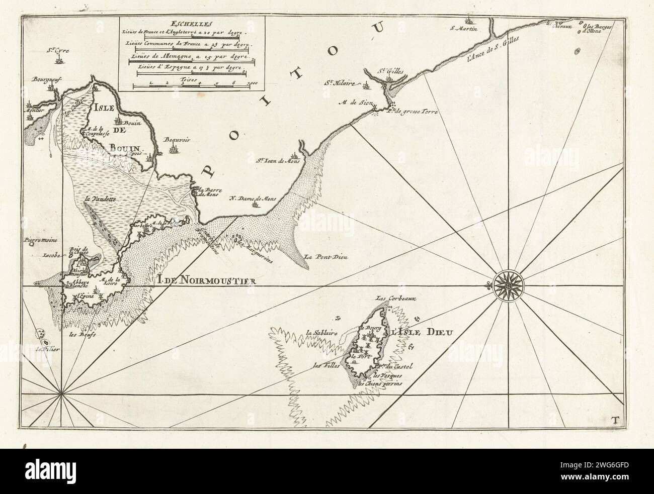 Map of the French West Coast at Île de Noirmoutier, ca. 1702, 1702 ...