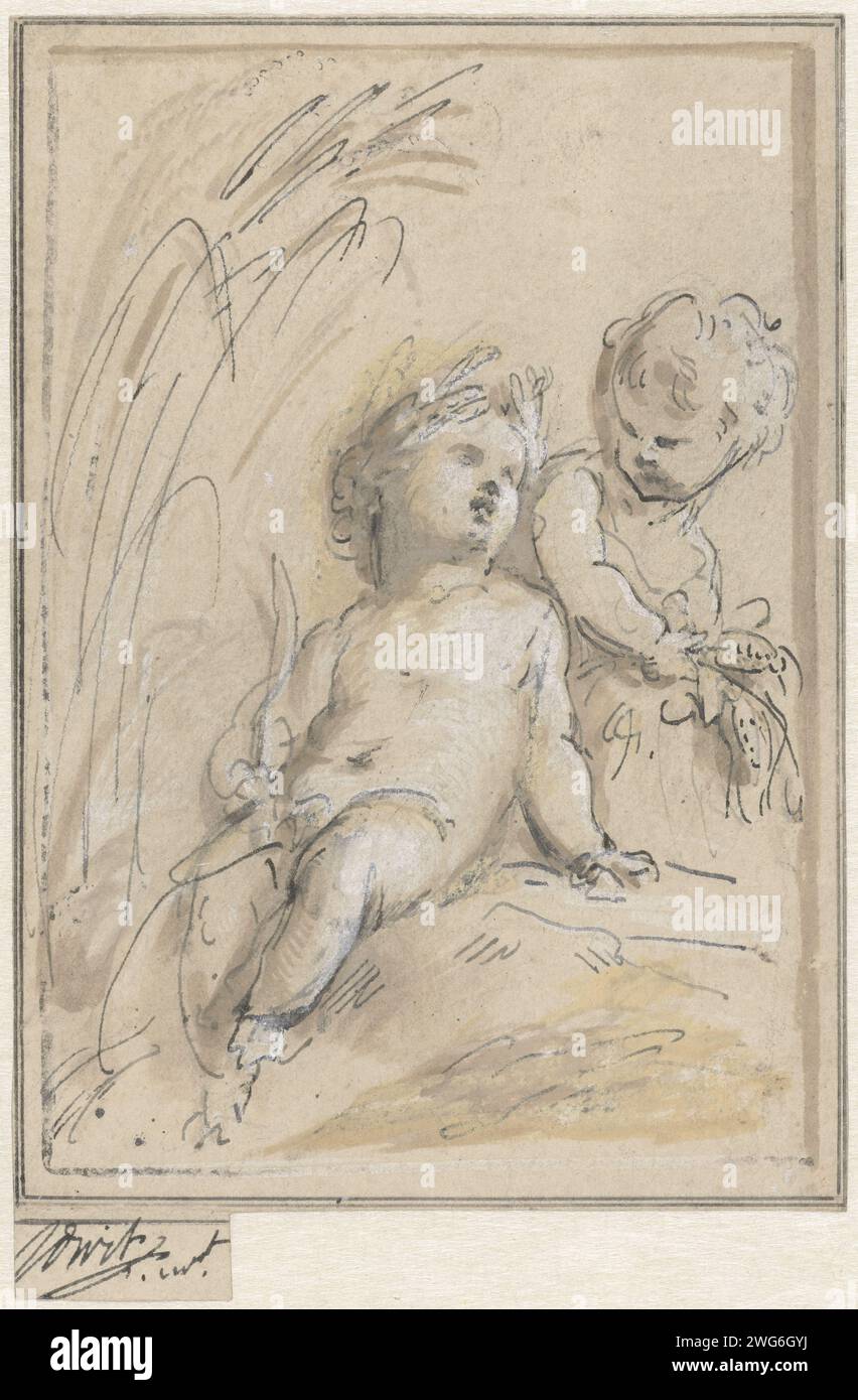 Summer, Jacob de Wit, 1743 drawing Two putti with grain and corn ...