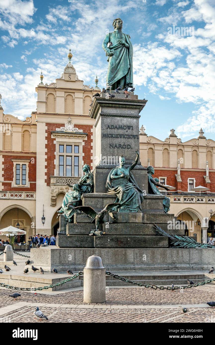 Statue of Adam Mickiewicz at the Main Market Square in Krakow, Poland ...