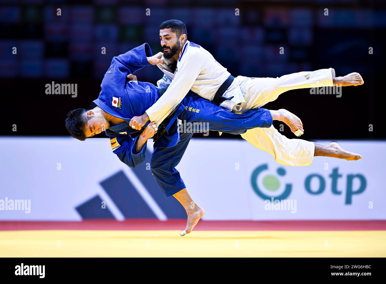 Paris, France. 02nd Feb, 2024. Joshiro Maruyama making an uchi-mata or uchimata over Walide ...