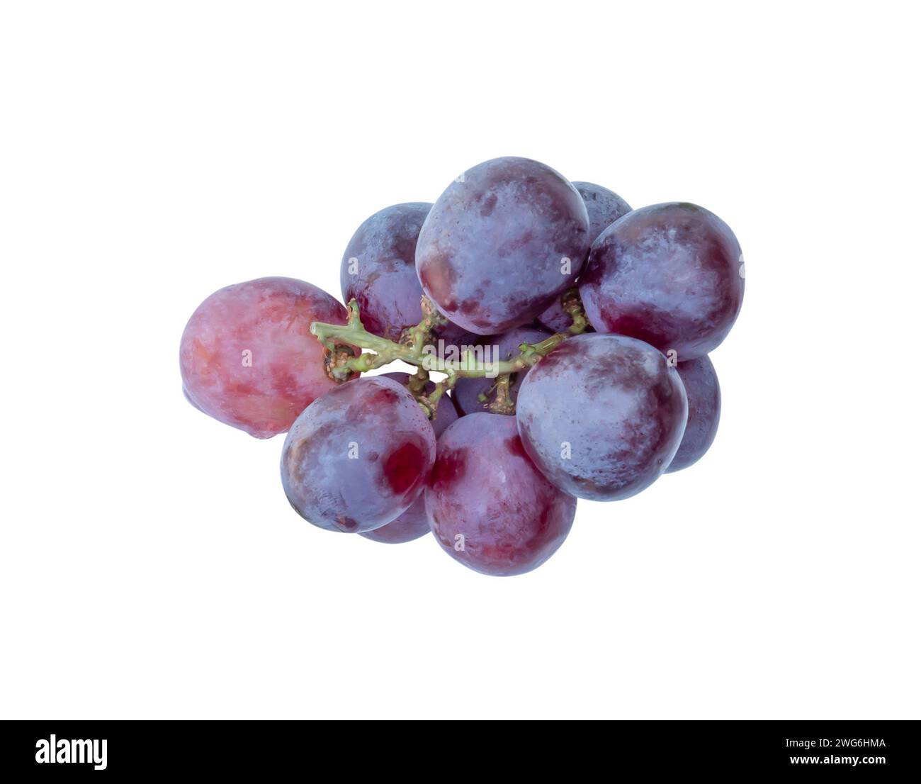Top view of small bunch of red grapes fruits is isolated on white ...