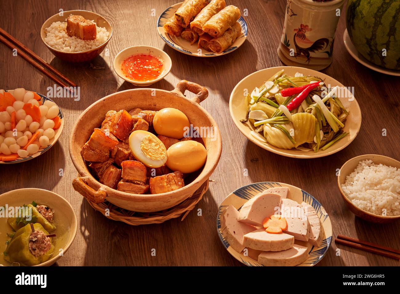 A classic Vietnamese dish with caramelized pork and eggs as the main ...