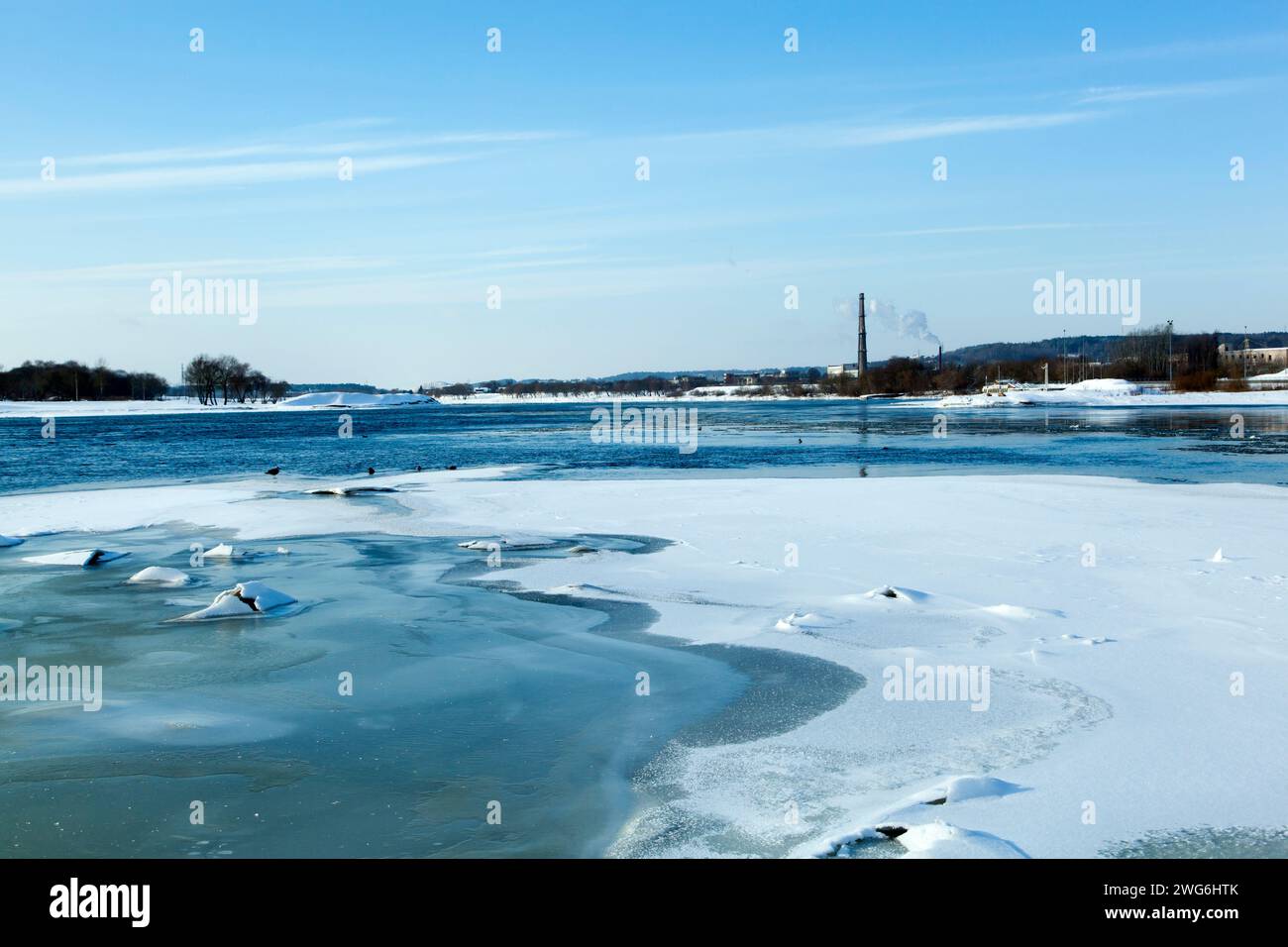 The Winter view of the confluence of Neman and Neris Rivers, the two ...