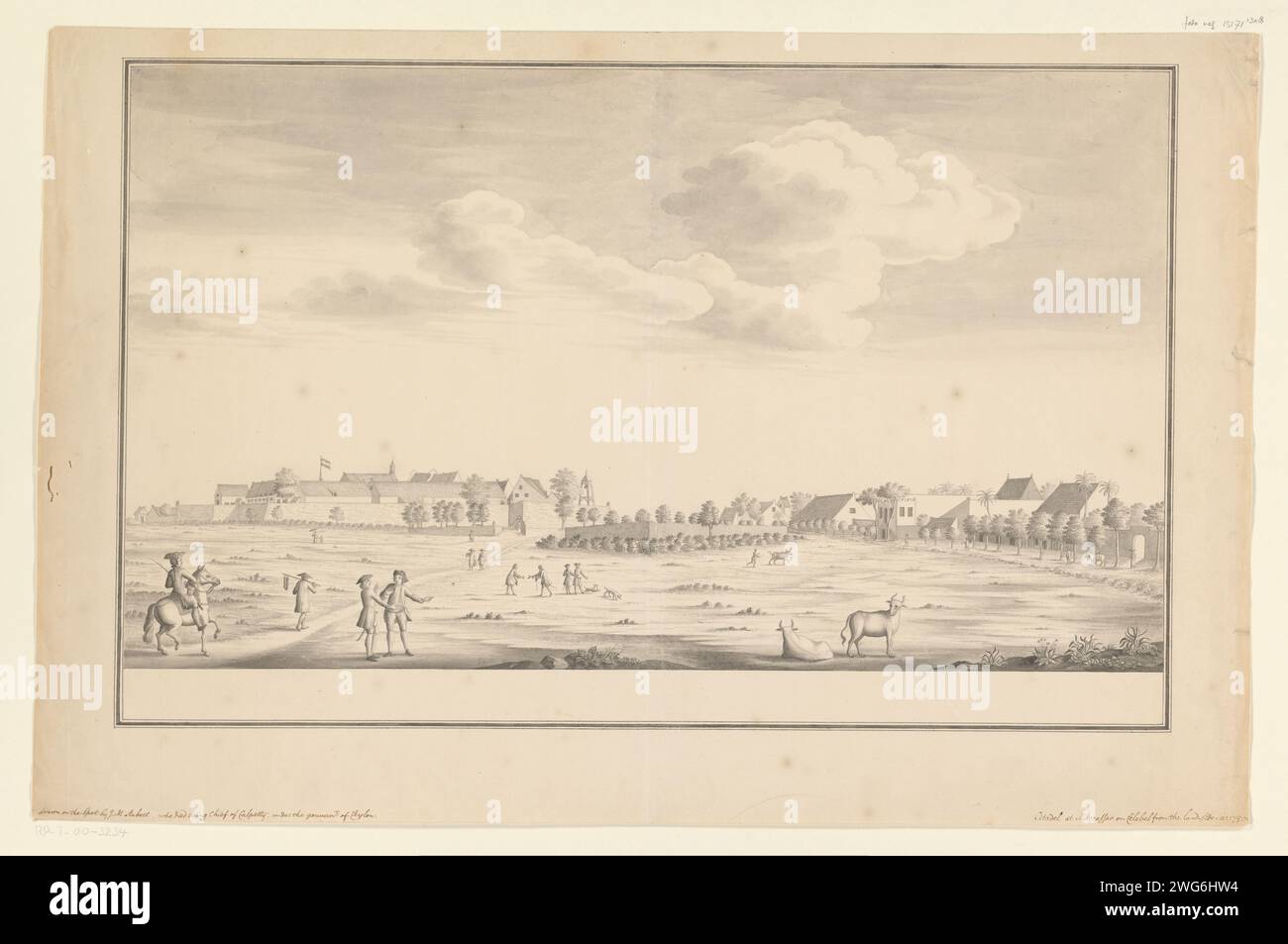 View of Makassar, c. 1750 drawing View of Makassar, with cattle in the ...