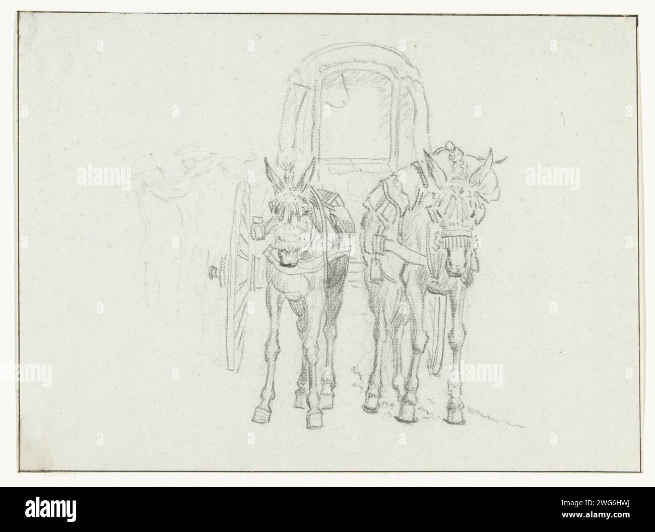 Italian carriage with mules, 1778 drawing Drawing from the album ...