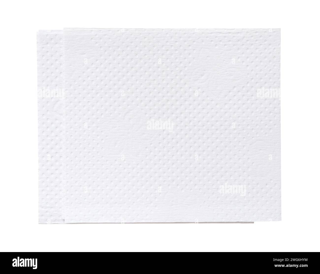 Top view of two folded pieces of white tissue paper or napkin in stack ...