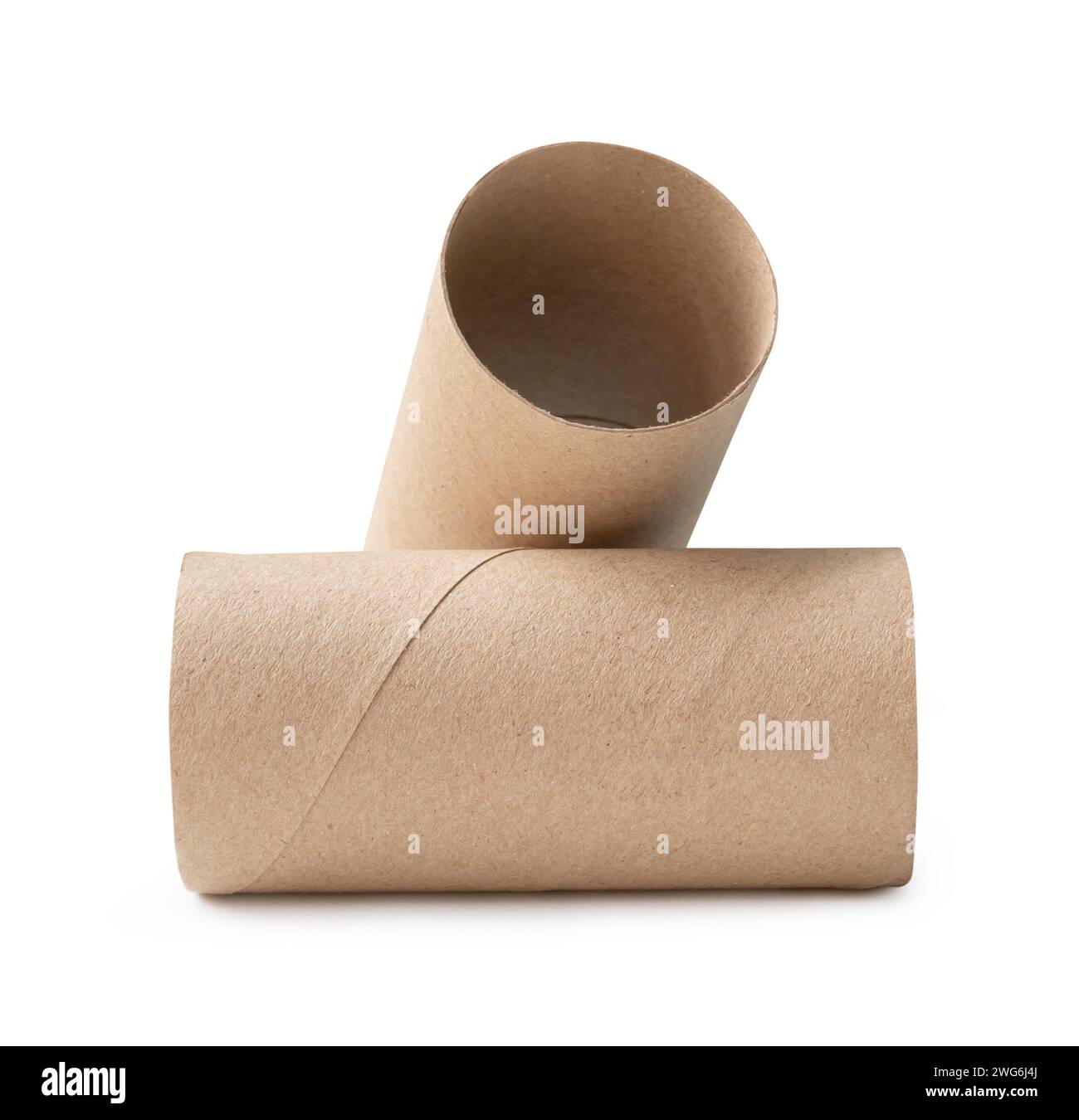 Tissue paper cores in stack or cross shape are isolated on white ...