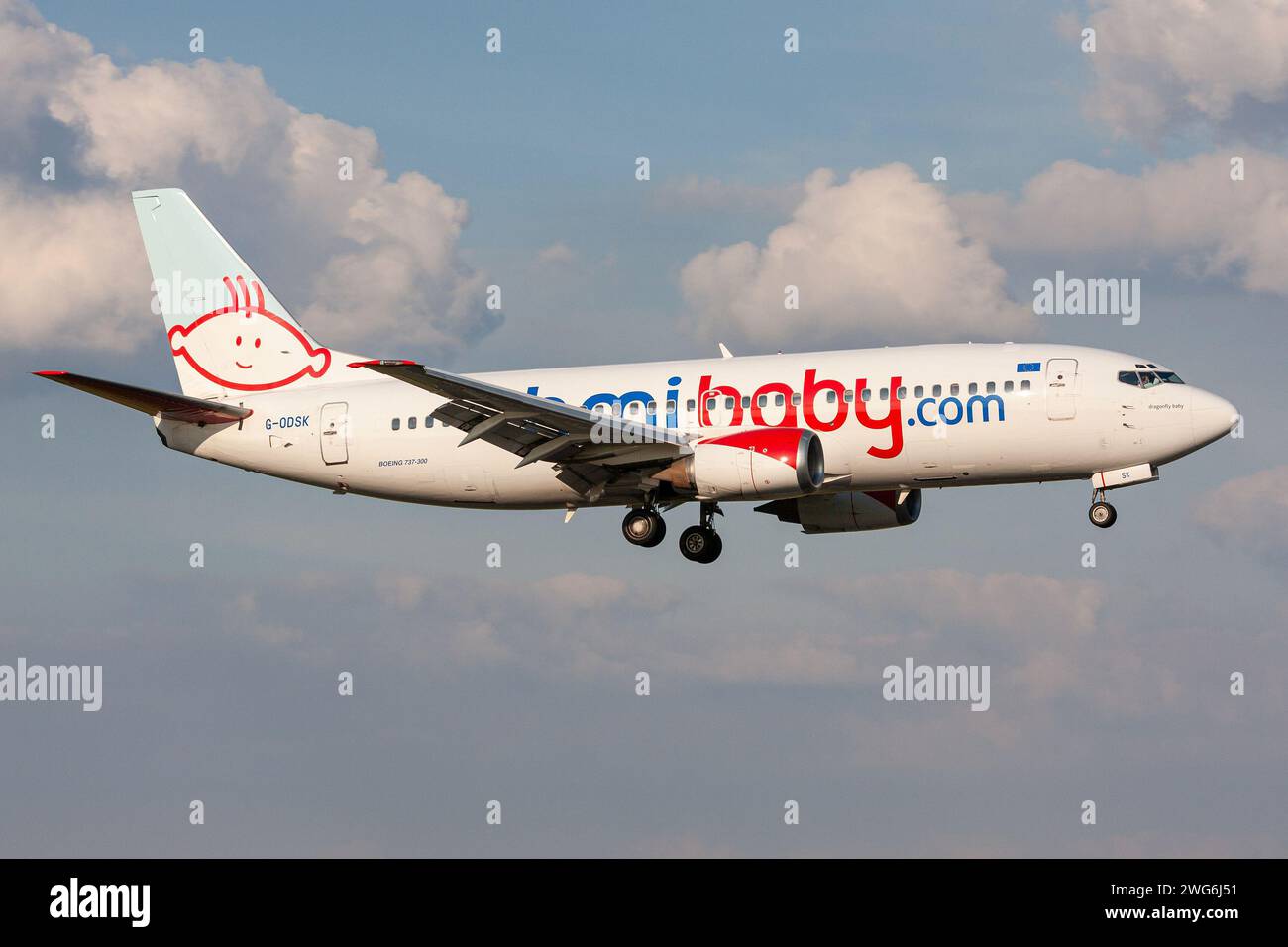 British bmi baby Boeing 737-300 with registration G-ODSK on final for ...