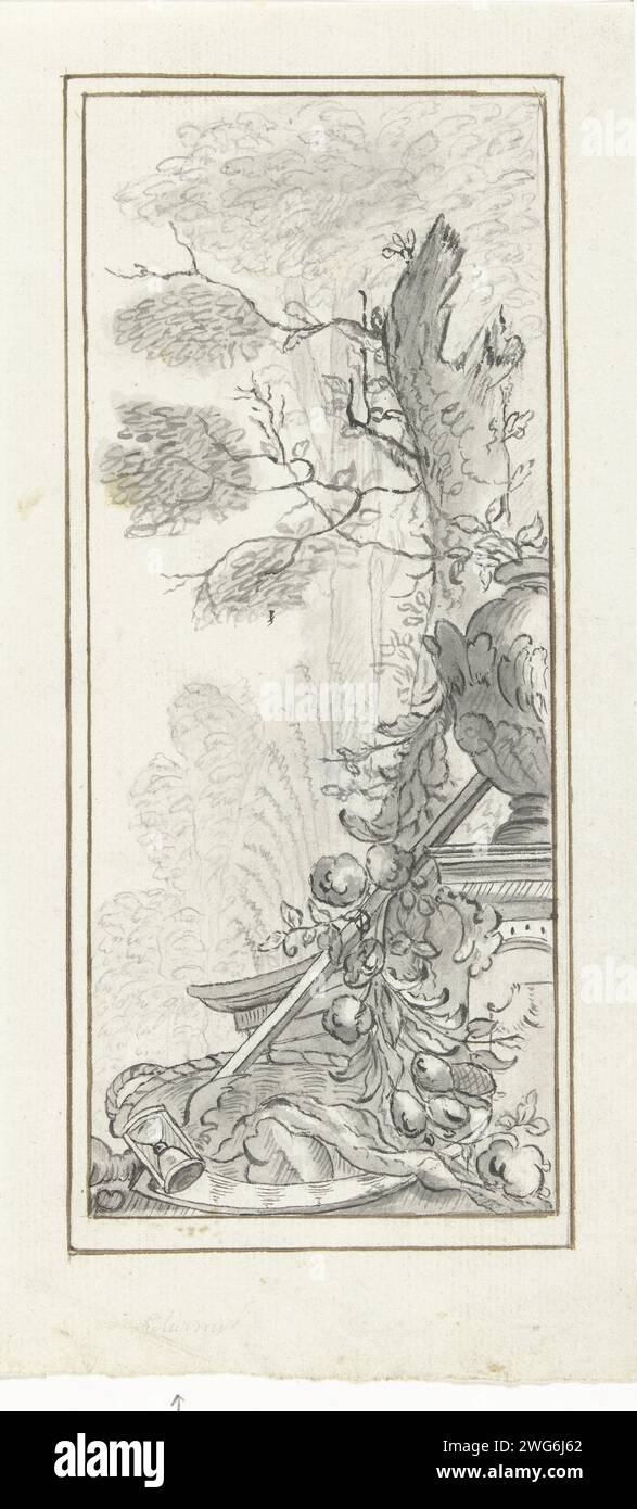 Design for a room decoration: a panel with attributes of Saturn ...