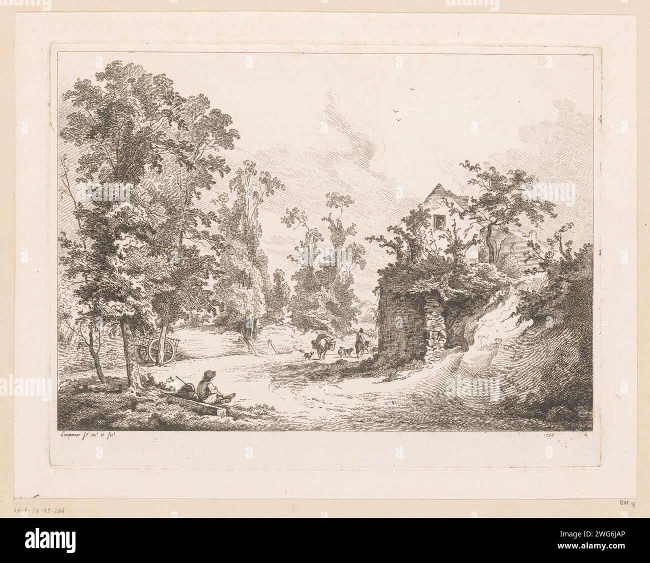 Landscape with a house on a hill and a passing shepherd, Jean Baptiste ...