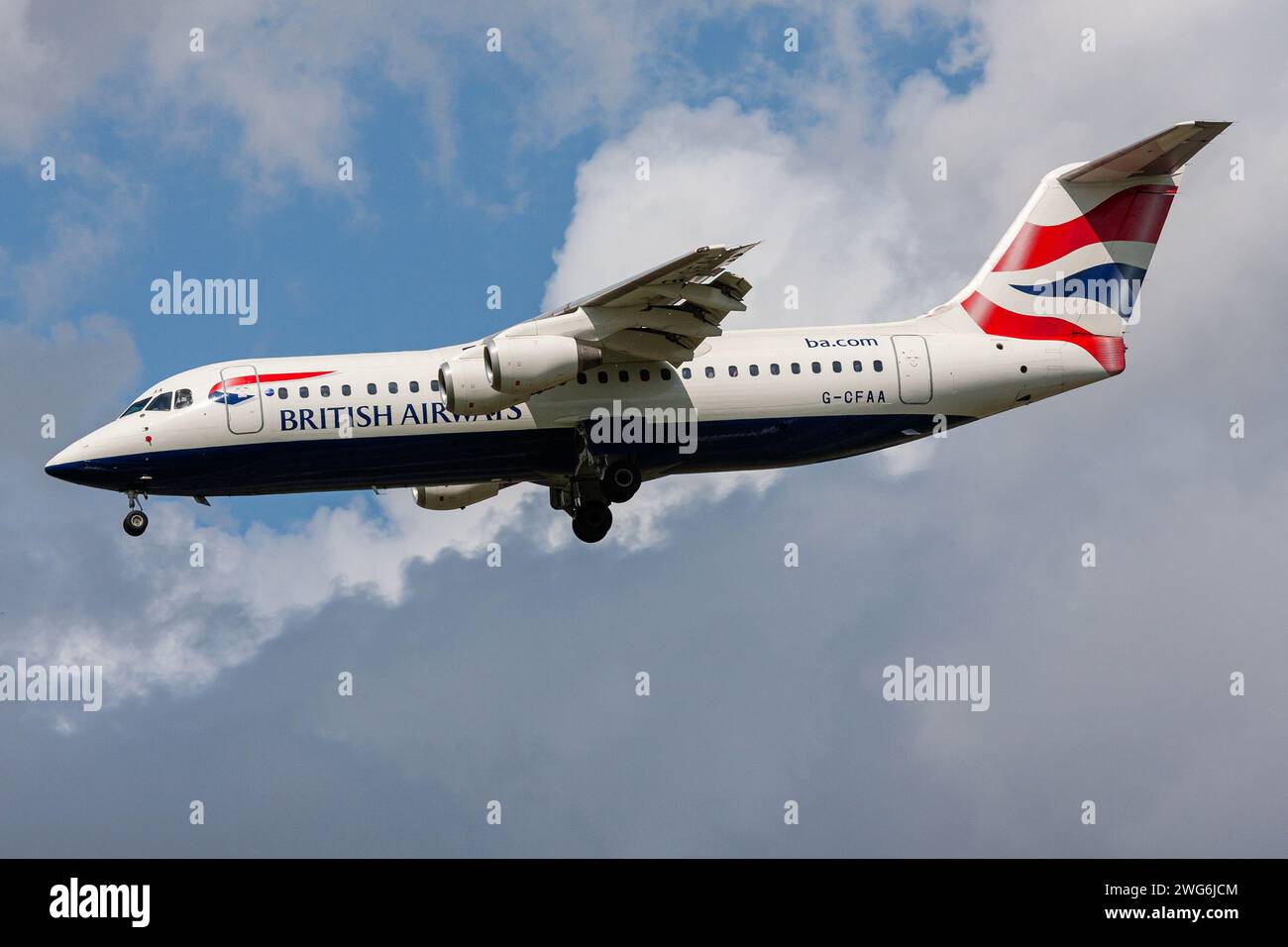 British Airways BAe Avro RJ-100 with registration G-CFAA on final for ...