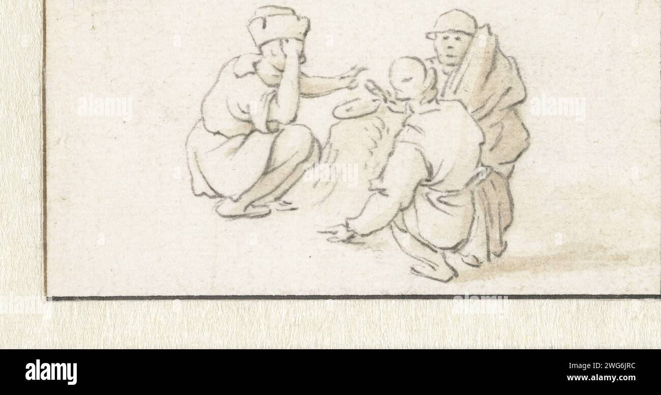 Three squat men, Herman Saftleven, 1619 - 1685 drawing paper. chalk ...