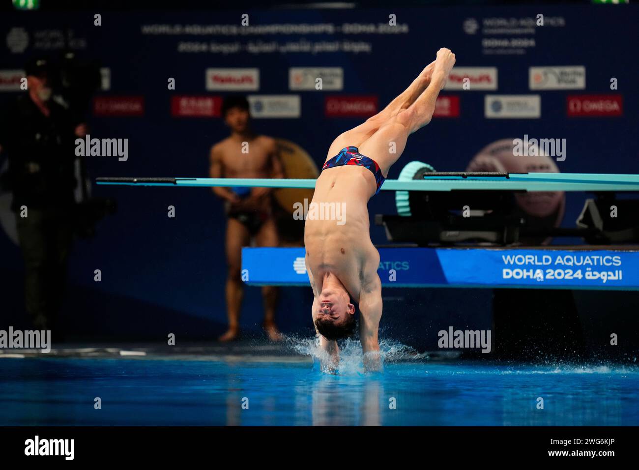 Ross Haslam of Great Britain makes a dive during the men's 1m ...