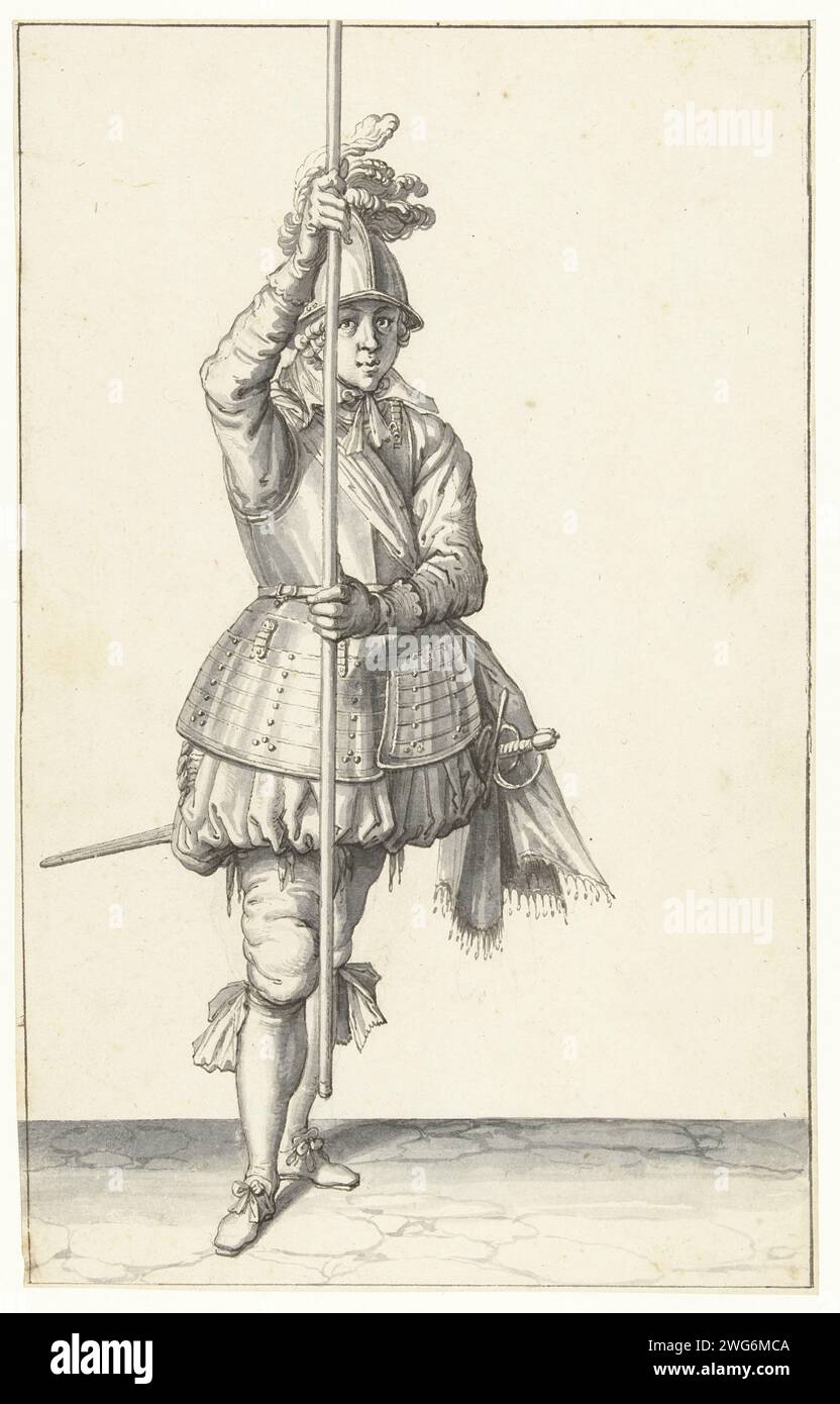 Soldier, seen from the front, holding his skewers with both hands ...