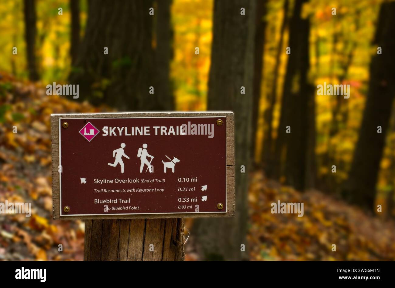A trail sign in a Cleveland metro park gives hikers different routes ...