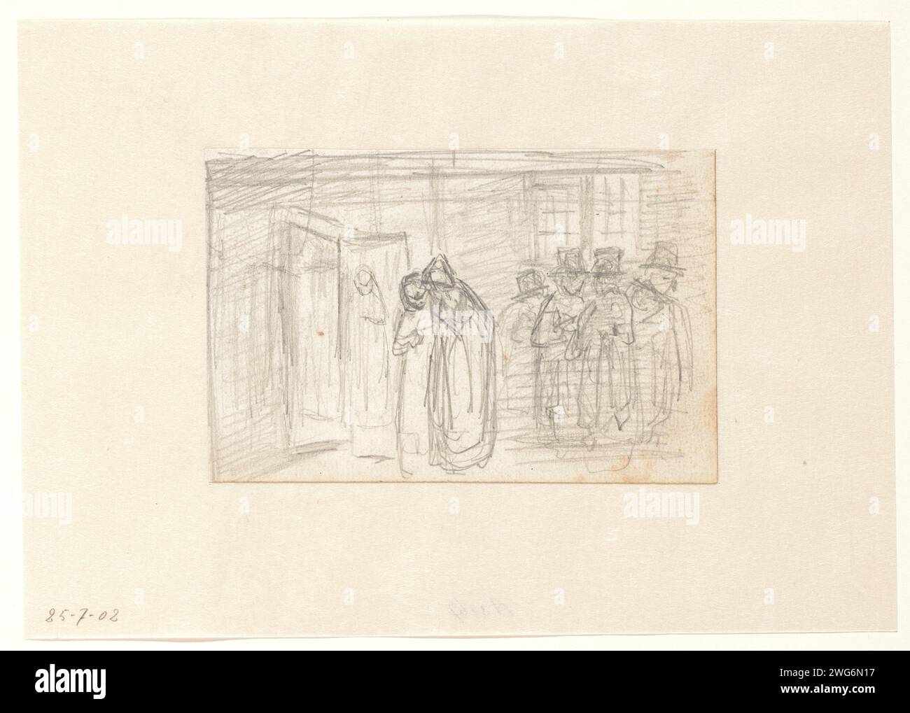 Interior with departing funeral procession, Hendrik Valkenburg, 1836 ...