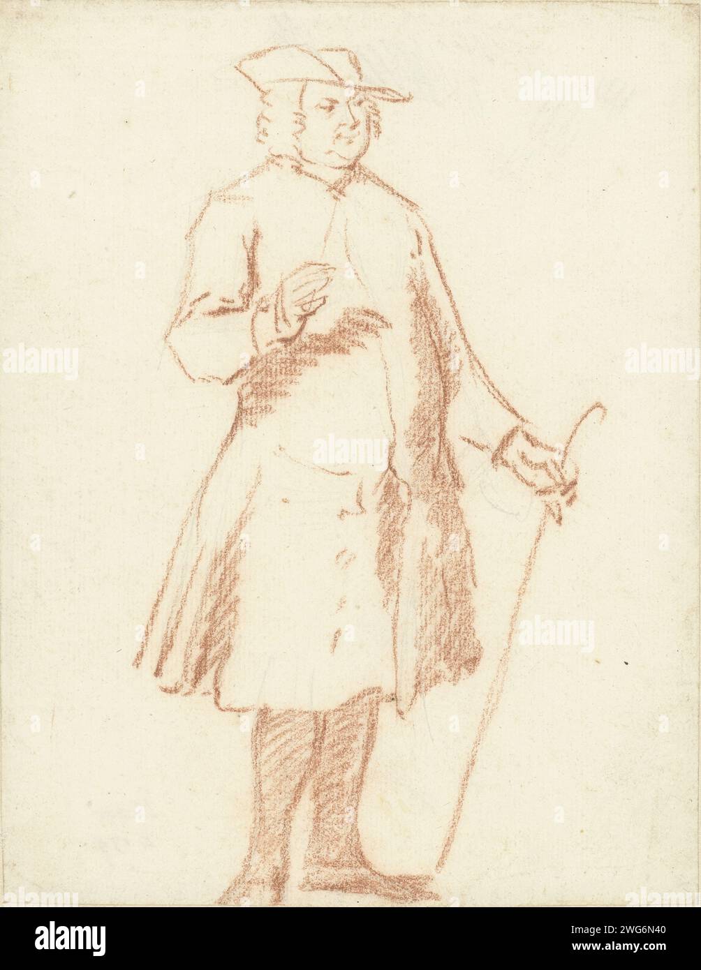 Standing man with walking stick in the left hand, Cornelis Troost, 1706 ...