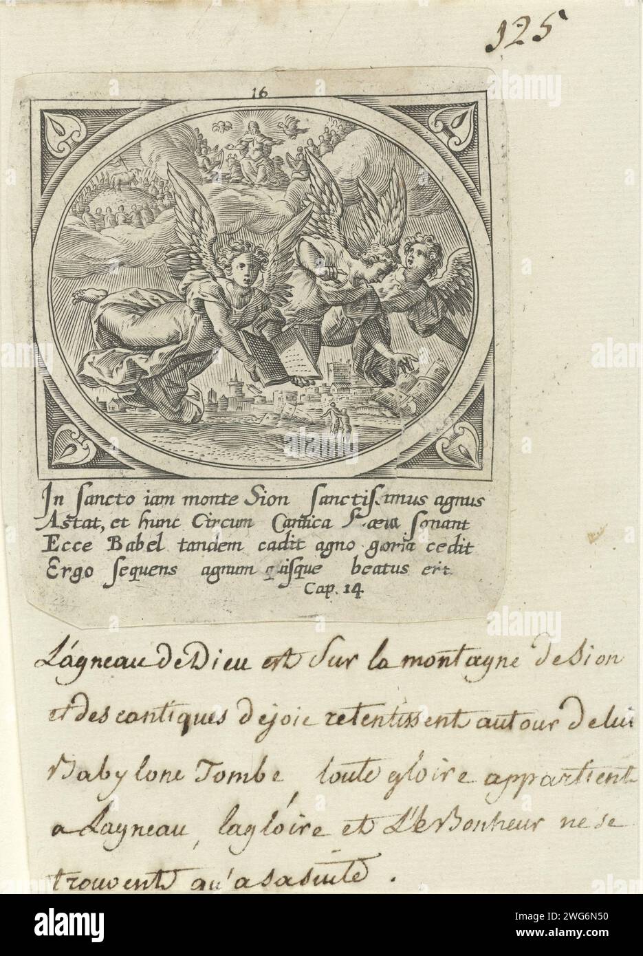 Worship of the Lamb on Mount Sion and three proclaiming angels, Adriaen ...