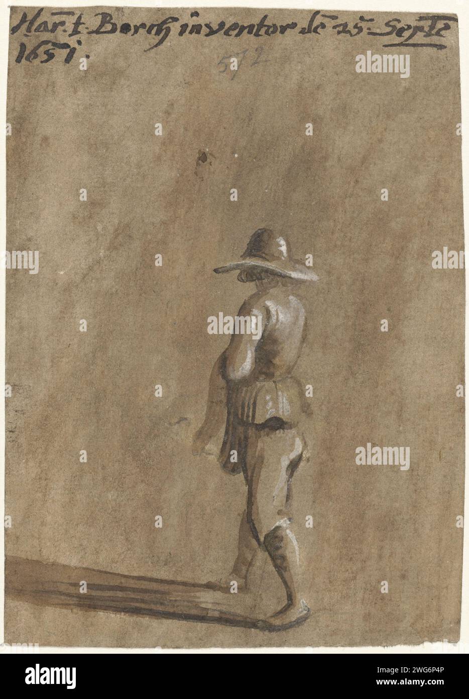 Boy with a wide -rigid hat, walking to the left, 1651 drawing Zwolle ...