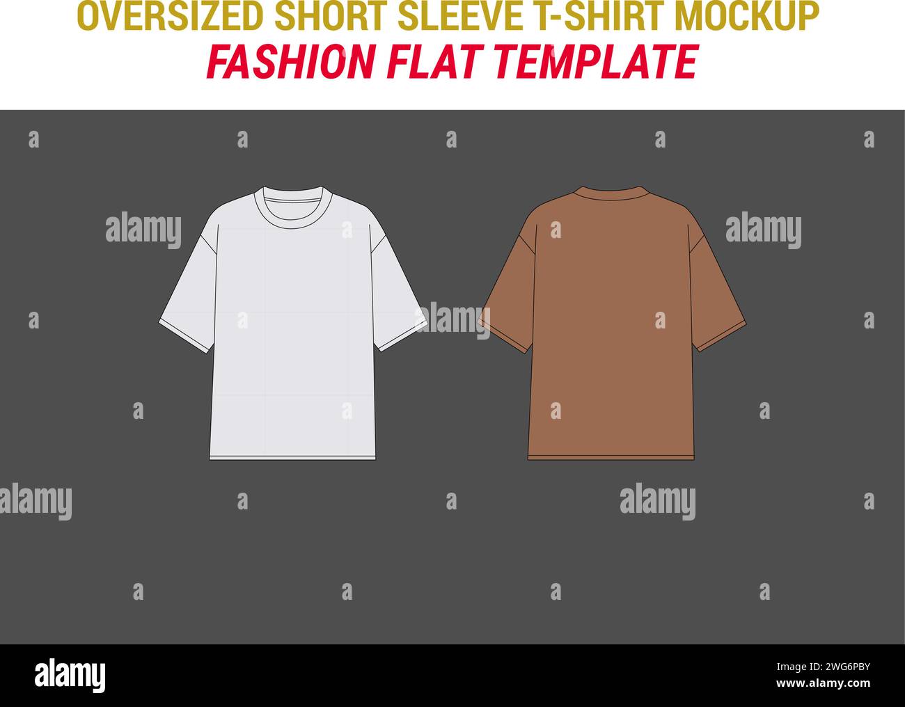 Oversized Short-Sleeve T-Shirt Fashion Flat Template Oversize Crew Neck T Shirt Flat Sketch ...