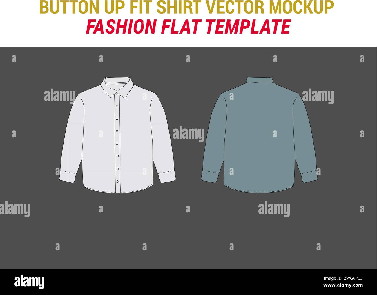 Button UP Fit Shirt Fashion Flat Template Button Shirt Long Sleeve Flat ...