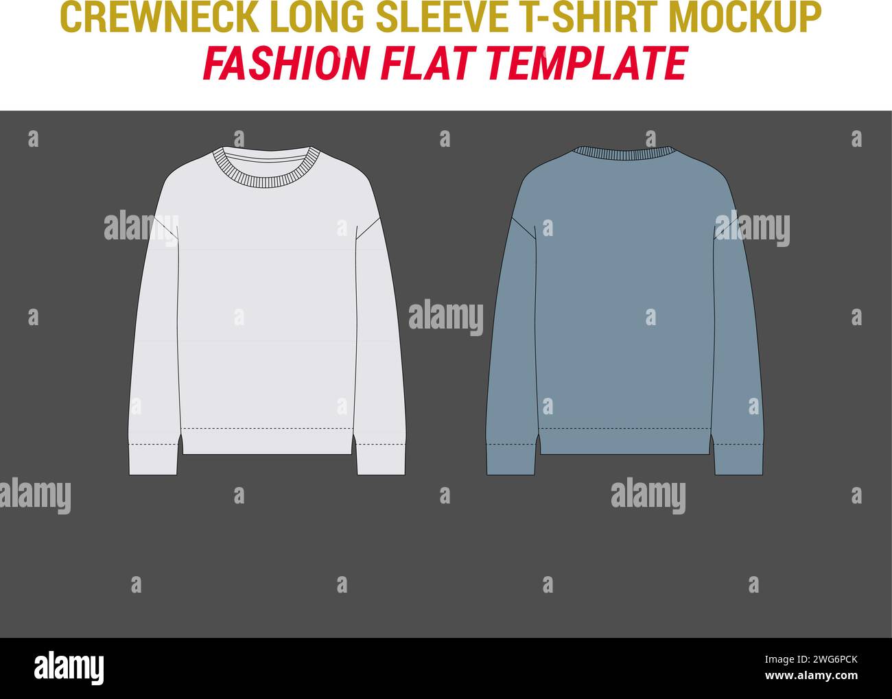 Crewneck Long Sleeve T-Shirt Vector Mockup T-shirt Long Sleeve Fashion ...