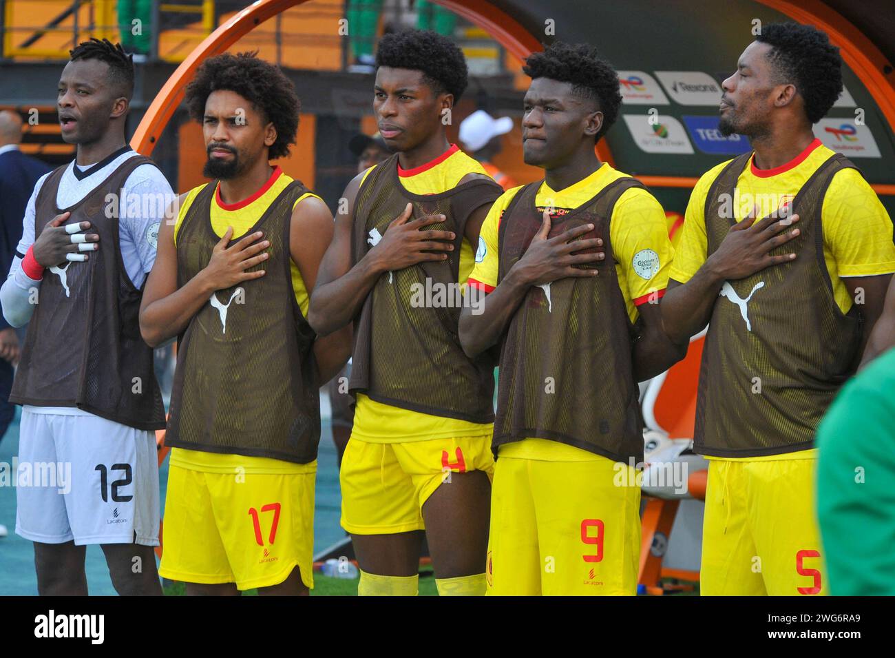 ABIDJAN, COTE D'IVOiRE - FEBRUARY 2; Aldo Geraldo Manuel Monteiro, Bruno Pinto De Almeida Paz ...