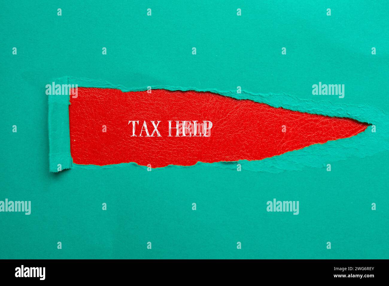 Tax help lettering on blue torn paper with red background. Conceptual ...
