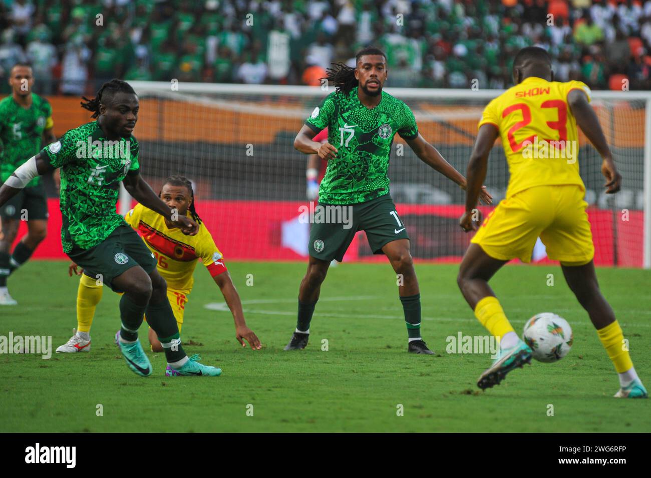 ABIDJAN, COTE D'IVOiRE - FEBRUARY 2; Alex Iwobi, Simon Moses of Nigeria ...