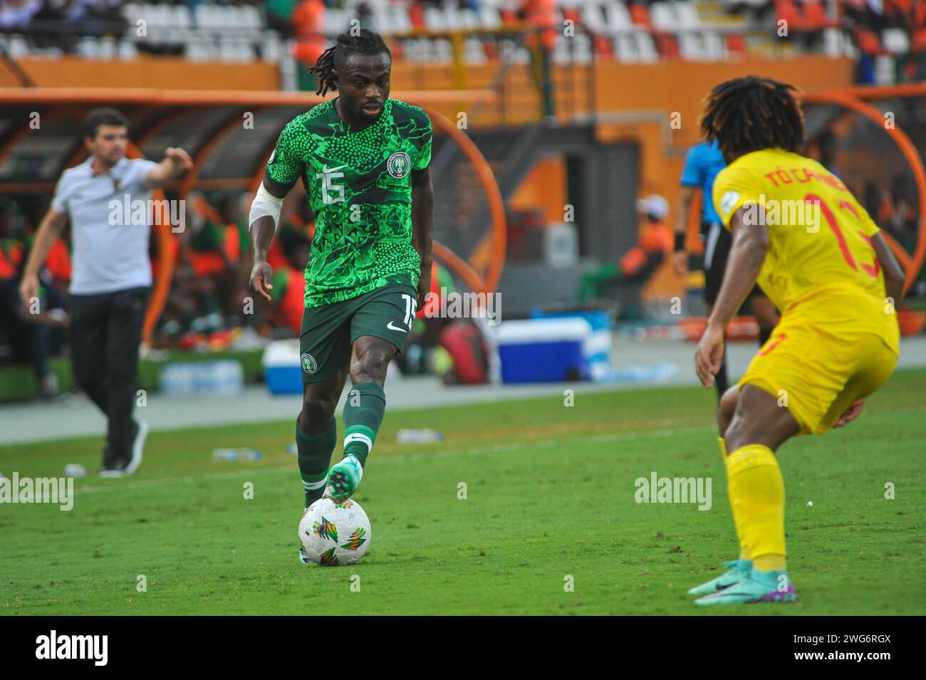 ABIDJAN, COTE D'IVOiRE - FEBRUARY 2; Simon Moses of Nigeria during the ...