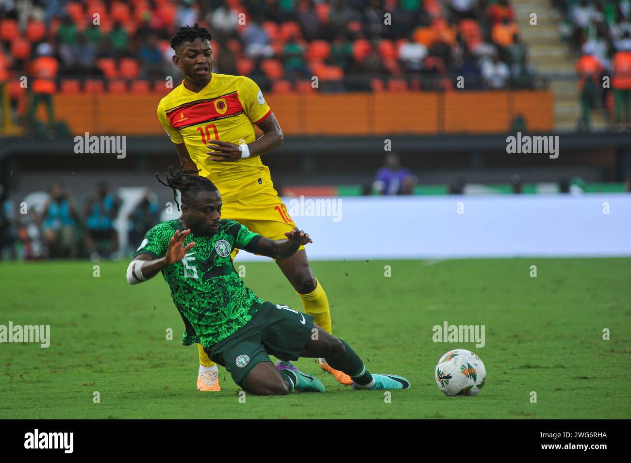 ABIDJAN, COTE D'IVOiRE - FEBRUARY 2; Simon Moses of Nigeria and Jacinto ...