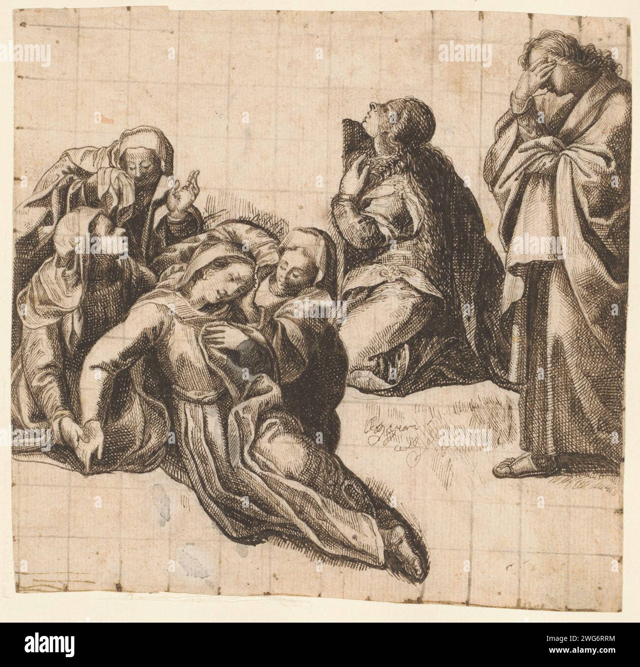 Maria, Johannes and others under the cross, Anonymous, 1500 - 1599 drawing paper. pencil. ink ...