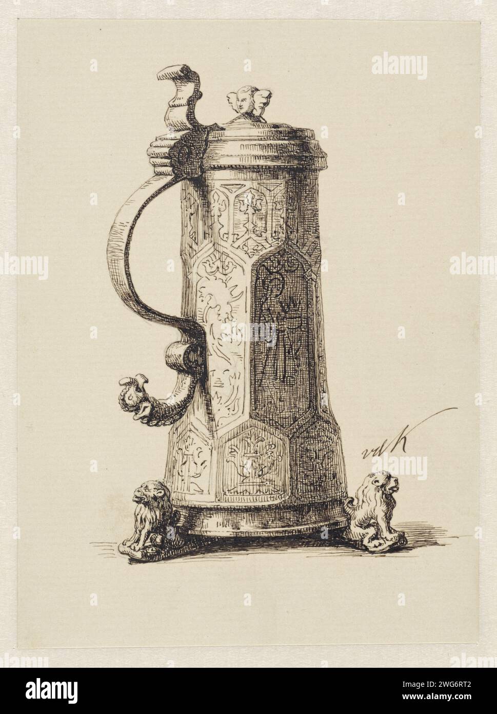 Tinnen Waterkan, David van der Kellen (1827-1895), 1837 - 1895 drawing ...
